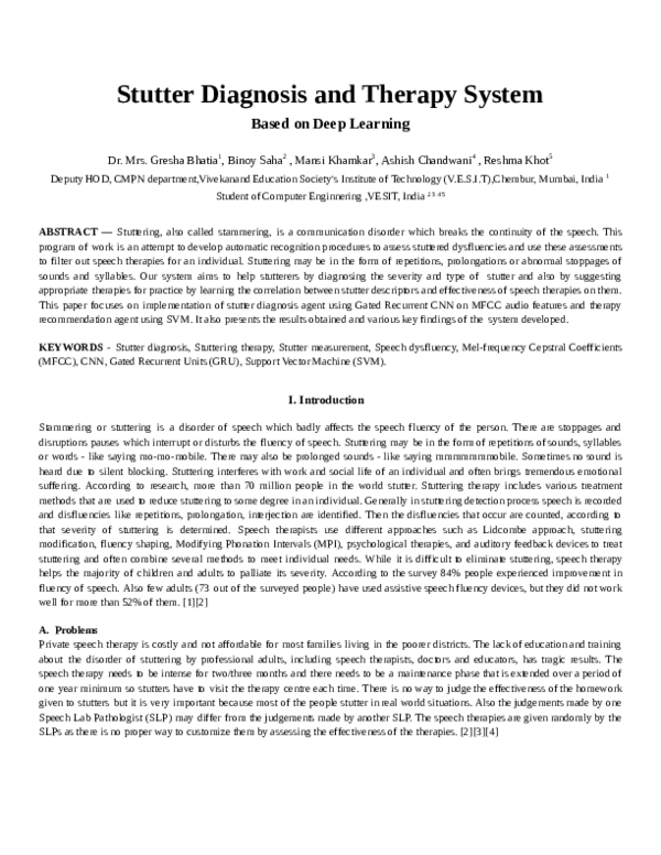 (PDF) Stutter Diagnosis and Therapy System Based on Deep Learning