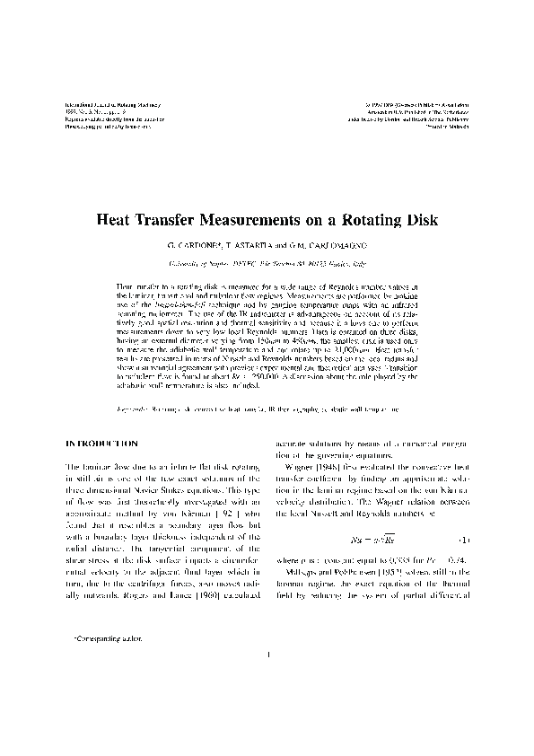 (PDF) Heat Transfer Measurements on a Rotating Disk