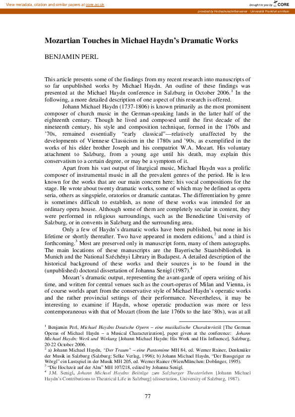 (PDF) Mozartian touches in Michael Haydn´s dramatic works