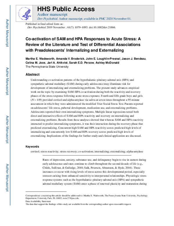 (PDF) Co‐activation of SAM and HPA responses to acute stress: A review ...