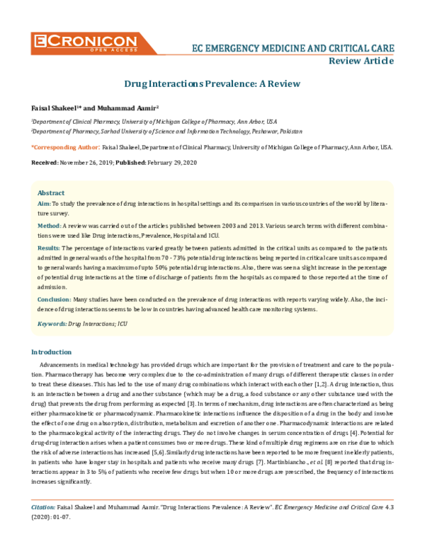 Pdf Drug Interactions Prevalence A Review