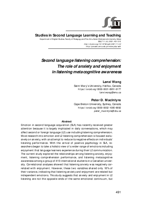 (PDF) Second language listening comprehension: The role of anxiety and ...