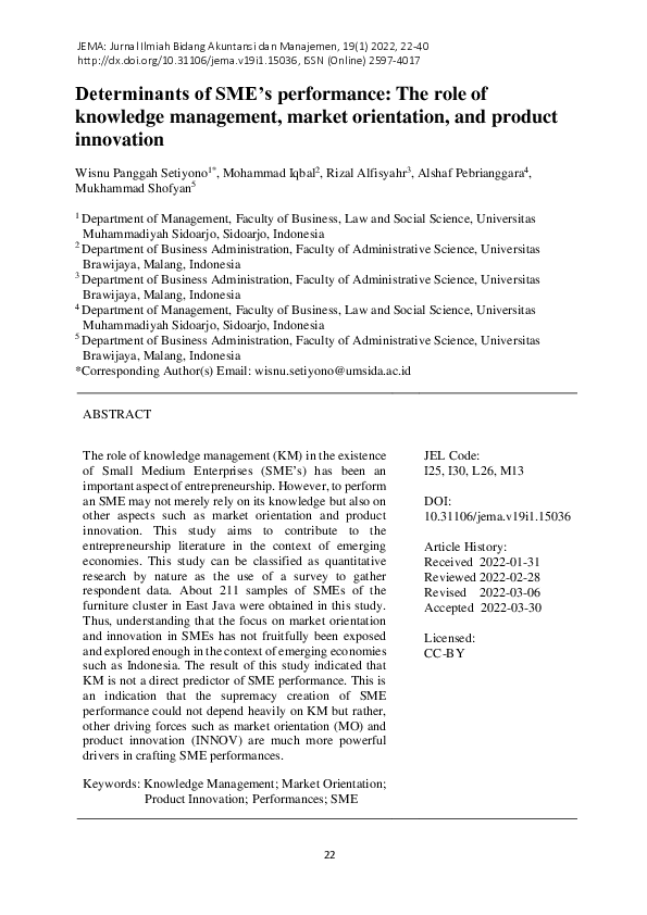 (PDF) Determinants of SME’s performance: The role of knowledge management, market orientation ...