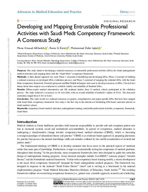 (PDF) Developing and Mapping Entrustable Professional Activities with Saudi Meds Competency ...
