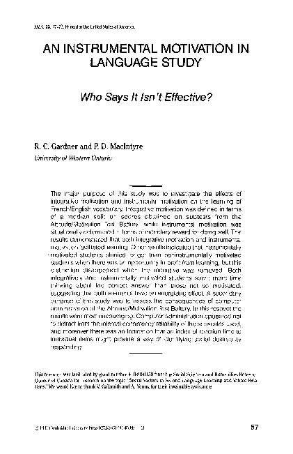 (PDF) An Instrumental Motivation In Language Study
