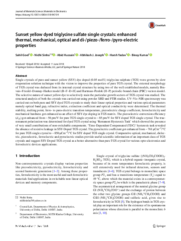 (PDF) Sunset yellow dyed triglycine sulfate single crystals: enhanced ...