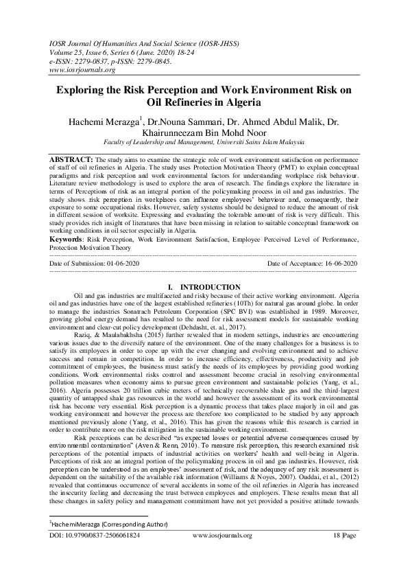 (PDF) Exploring the Risk Perception and Work Environment Risk on Oil Refineries in Algeria