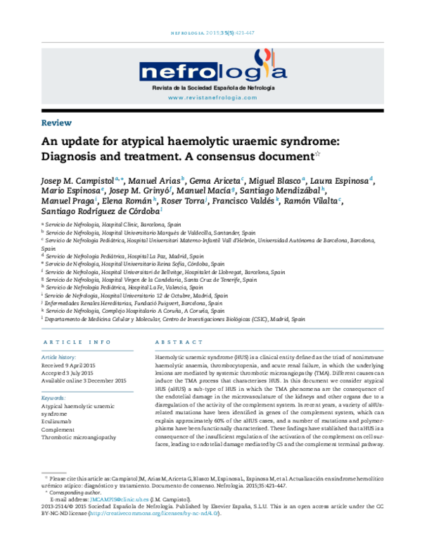 (PDF) An update for atypical haemolytic uraemic syndrome: diagnosis and ...
