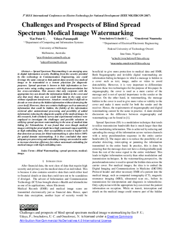 (PDF) Challenges and prospects of blind spread spectrum medical image watermarking