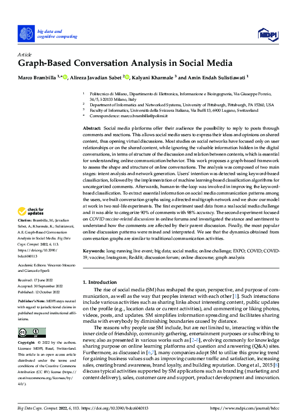 (PDF) Graph-Based Conversation Analysis in Social Media