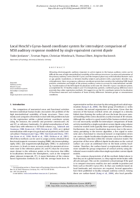 (PDF) Local Heschl's Gyrus-based coordinate system for intersubject comparison of M50 auditory ...