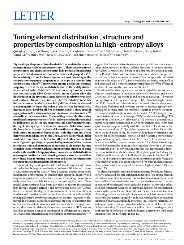(PDF) Tuning element distribution, structure and properties by ...