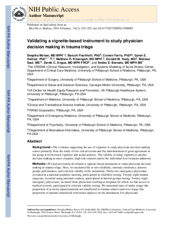 (PDF) Validating a Vignette-Based Instrument to Study Physician ...