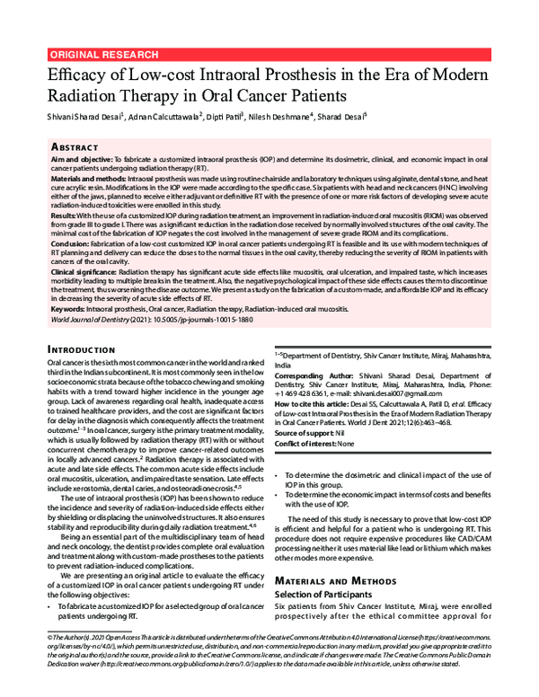 (PDF) Efficacy of Low-cost Intraoral Prosthesis in the Era of Modern ...