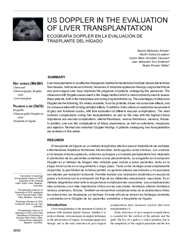 (PDF) US Doppler in the evalUation of liver tranSplantation ecografía Doppler en la evalUación ...