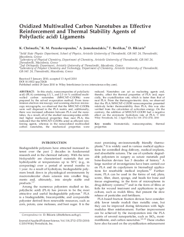(PDF) Oxidized multiwalled carbon nanotubes as effective reinforcement and thermal stability ...