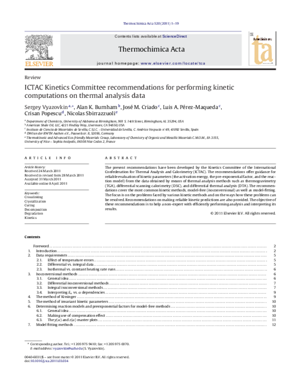 (PDF) ICTAC Kinetics Committee recommendations for performing kinetic ...