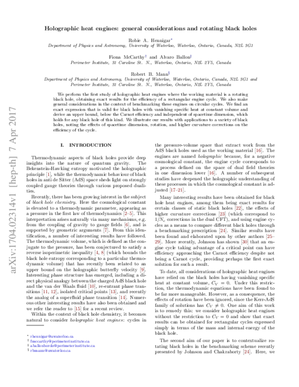 (PDF) Holographic heat engines: general considerations and rotating ...