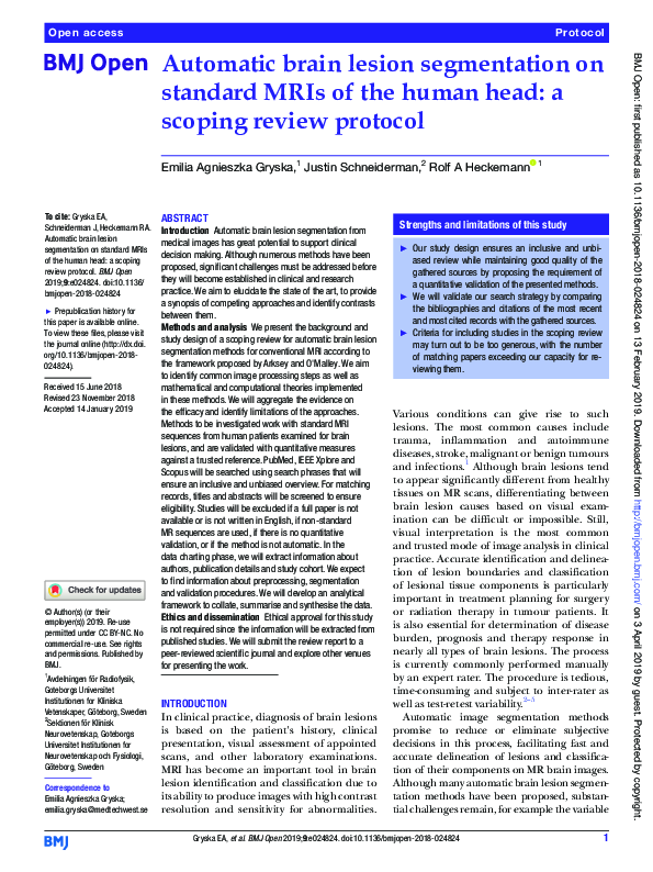 (PDF) Automatic brain lesion segmentation on standard MRIs of the human head: a scoping review ...