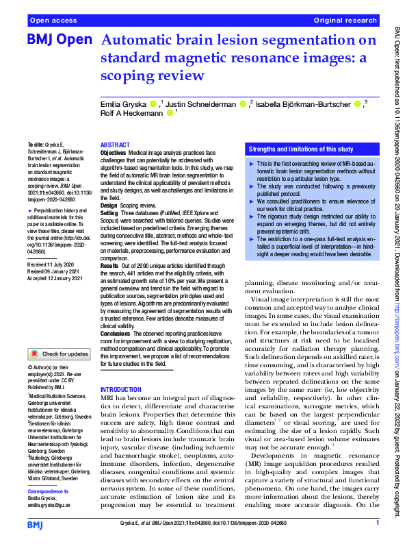 Pdf Mr Brain Lesion Segmentation A Scoping Review