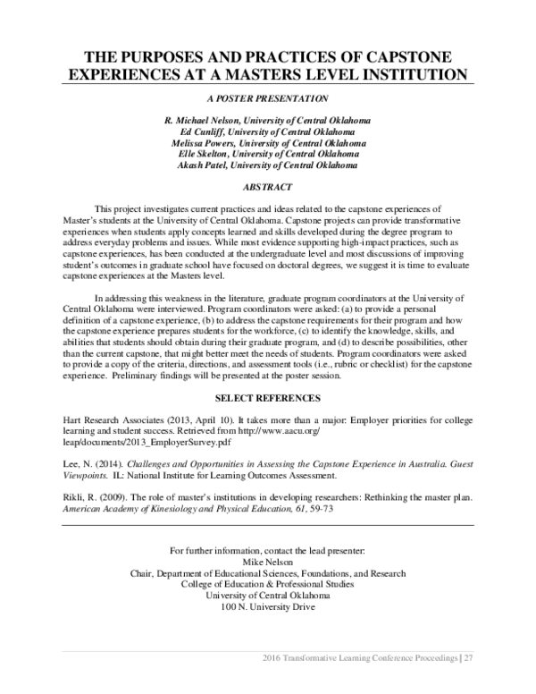 (PDF) The Purposes and Practices of Capstone Experiences at a Masters ...