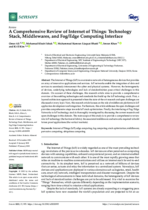 (PDF) A Comprehensive Review of Internet of Things: Technology Stack, Middlewares, and Fog/Edge ...