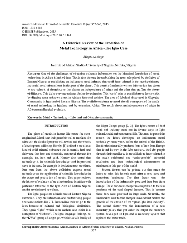 (PDF) A Historical Review of the Evolution of Metal Technology in ...