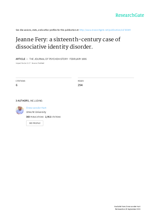 (PDF) Jeanne Fery: a sixteenth-century case of dissociative identity ...