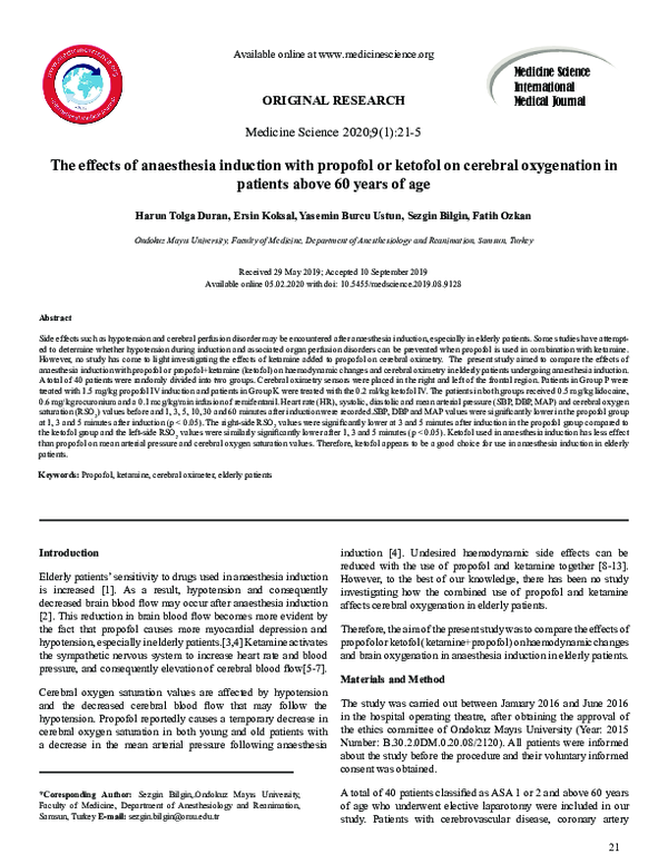 (PDF) The effects of anaesthesia induction with propofol or ketofol on ...