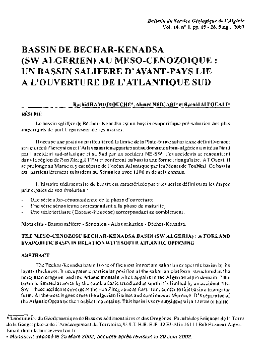 (PDF) Bassin De Bechar-Kenadsa (SW Algerien) Au Meso-Cenozoique : Un ...