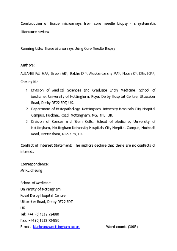 (PDF) Construction of tissue microarrays from core needle biopsies - a systematic literature ...