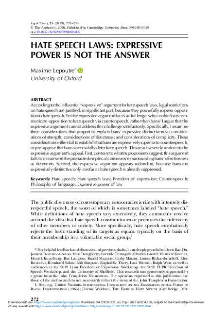 (PDF) Hate Speech Laws: Expressive Power is Not the Answer