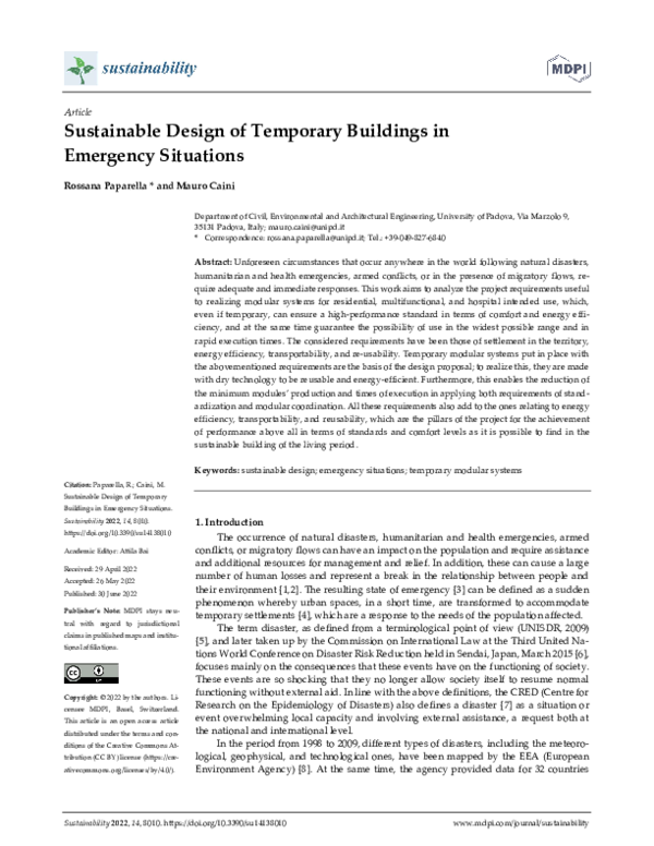 (PDF) Sustainable Design of Temporary Buildings in Emergency Situations