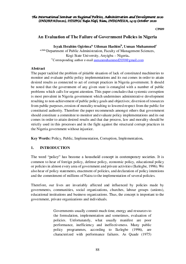 (PDF) An evaluation of the failure of government policies in Nigeria