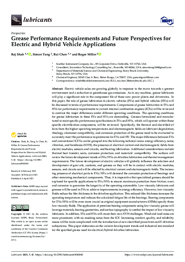 Grease Performance Requirements and Future Perspectives for Electric ...