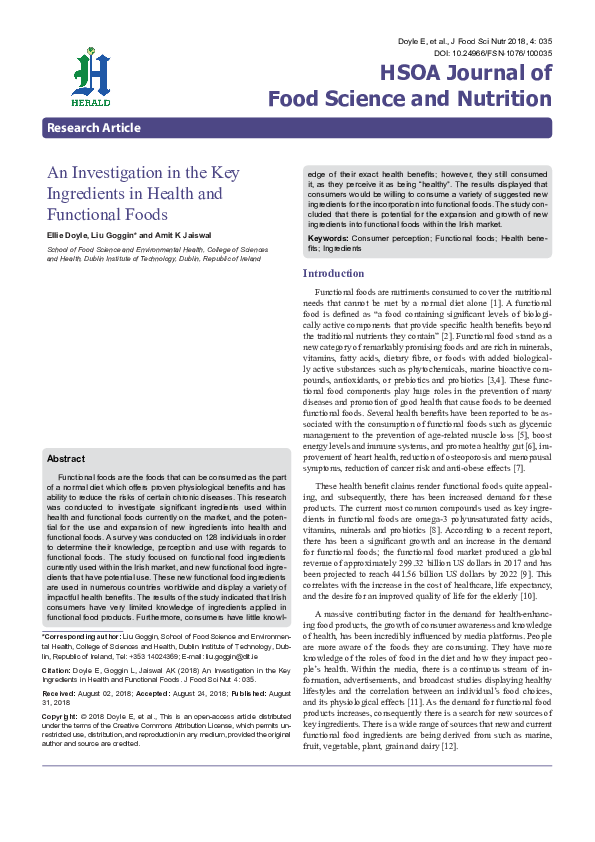 (PDF) An Investigation in the Key Ingredients in Health and Functional ...