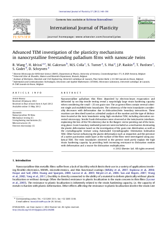 (PDF) Advanced TEM investigation of the plasticity mechanisms in ...