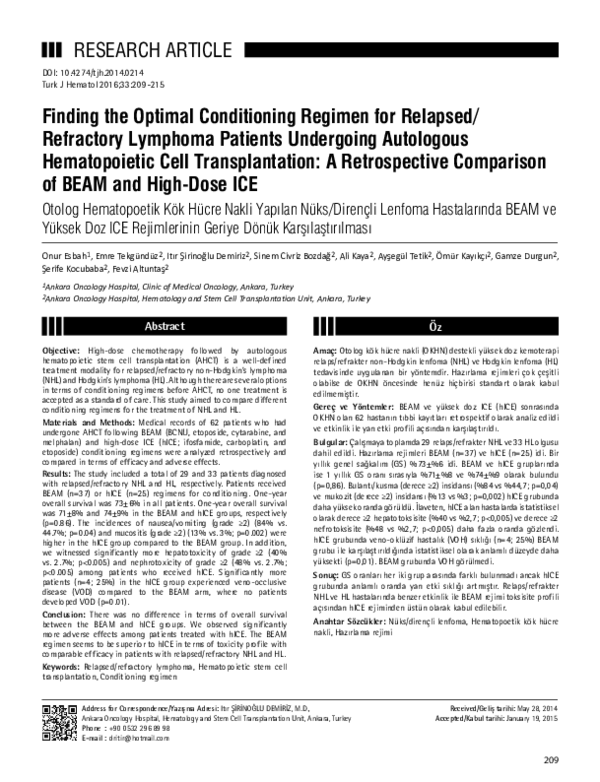 (PDF) Finding The Optimal Conditioning Regimen For Relapsed/Refractory ...