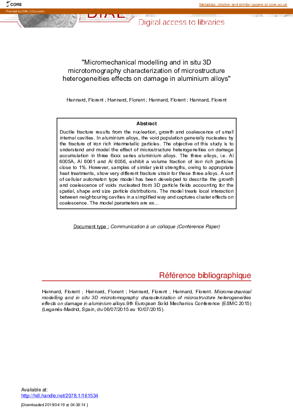 (PDF) Micromechanical modelling and in situ 3D microtomography characterization of ...