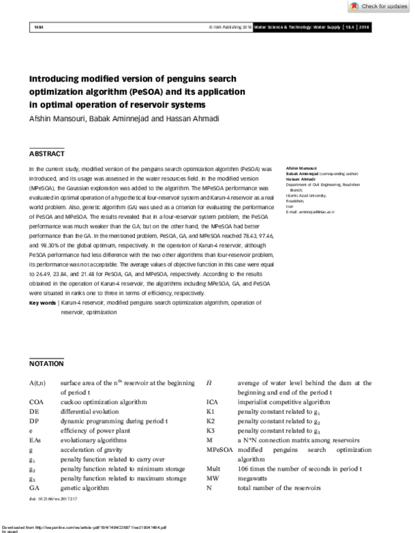 Pdf Introducing Modified Version Of Penguins Search Optimization Algorithm Pesoa And Its