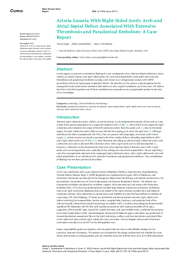 (PDF) Arteria Lusoria and Right Aortic Arch: Case Study