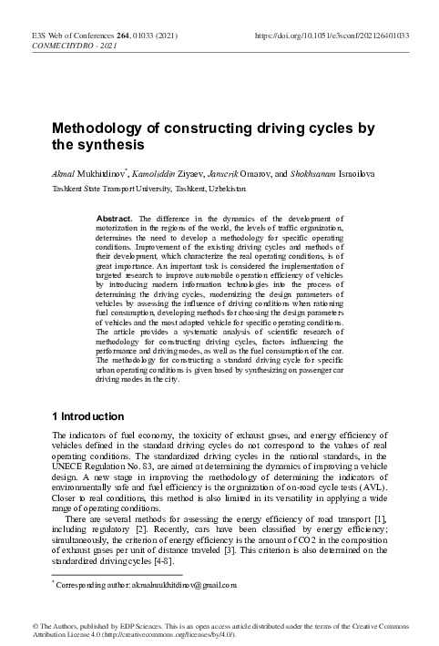 (PDF) Methodology of constructing driving cycles by the synthesis