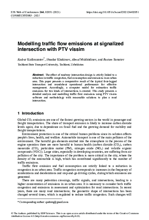 Modelling traffic flow emissions at signalized intersection with PTV vissim
