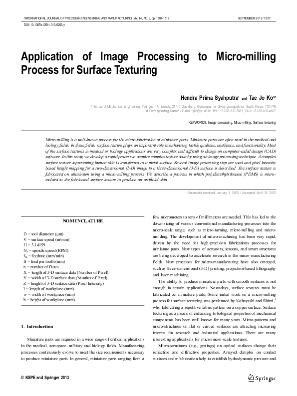 (PDF) Application of image processing to micro-milling process for ...