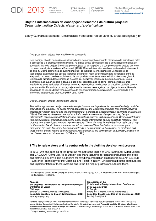(PDF) Objetos intermediários de concepção: elementos da cultura ...