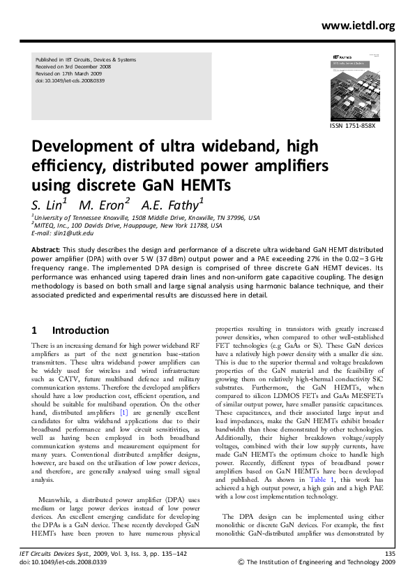 (PDF) Development of ultra wideband, high efficiency, distributed power amplifiers using ...