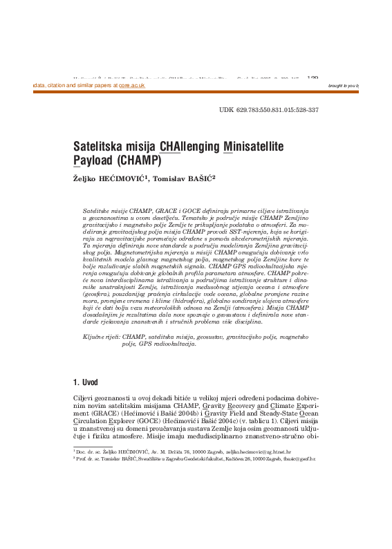 (PDF) CHAllenging Minisatellite Payload (CHAMP) Satellite Mission