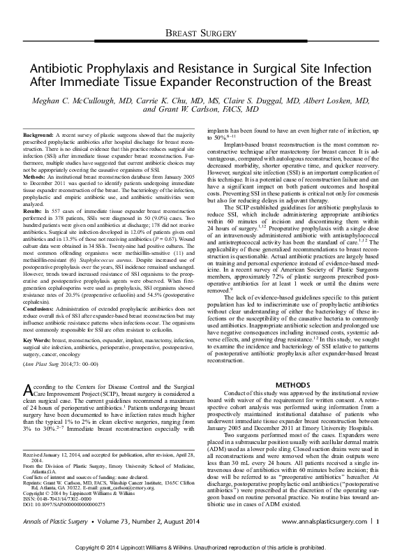 (PDF) Antibiotic Prophylaxis and Resistance in Surgical Site Infection ...