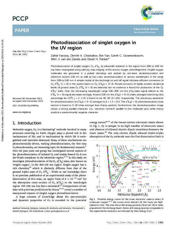 (PDF) Photodissociation of singlet oxygen in the UV region