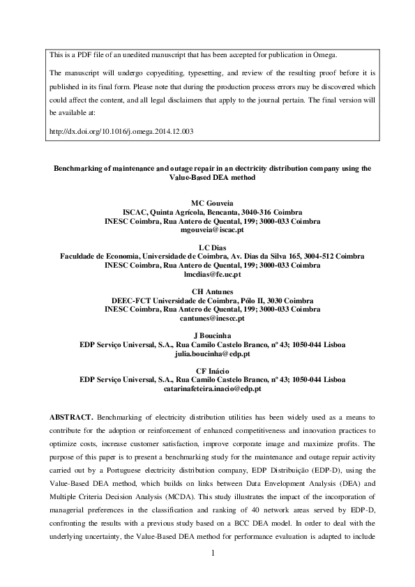 (PDF) Benchmarking of maintenance and outage repair in an electricity distribution company using ...